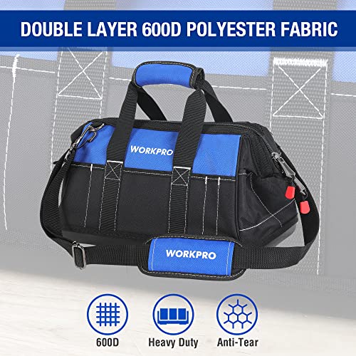 WORKPRO 16-inch Wide Mouth Tool Bag with Water Proof Molded Base