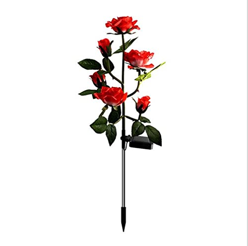 OPDENK Solar Powered Waterproof LED Path Light Simulation Rose Stake Light with 6 Flowers/Pack Outdoor Landscape Lawn Lamp for Garden Home Decoration Patio Yard (Red)