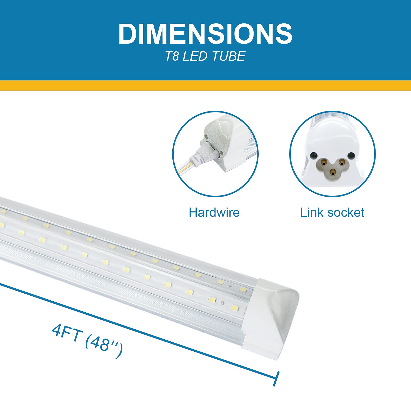 JEVCLED T8 T10 T12 Integrated 4FT Tube Garage Light LED Bulb High Brightness Fluorescent Lamp Store Light 6000K 36W 4680LM, Pack-2