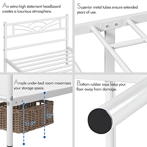 Yaheetech Twin Size Bed Frame Metal Platform Bed Mattress Foundation with Cloud-Inspired Design Headboard/Footboard/Ample Under Bed Storage/No Box Spring Needed/Twin Size White