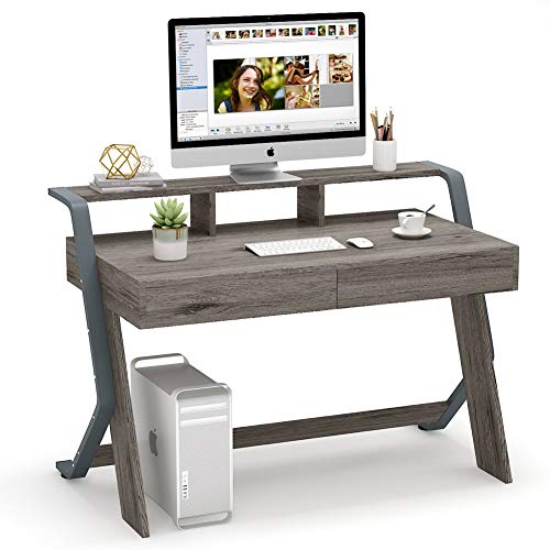 Tribesigns Computer Desk with 2 Storage Drawers, 47-Inch Writing Desk with Monitor Stand Riser, Vintage Rustic Office Desk Computer Table Stuying Workstation for Home Office