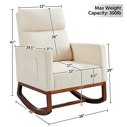 Yaheetech Rocking Chair Nursery,Glider Chair Modern Accent Chair with Side Pocket Living Room High Back Armchair for Living Room Lounge, Beige