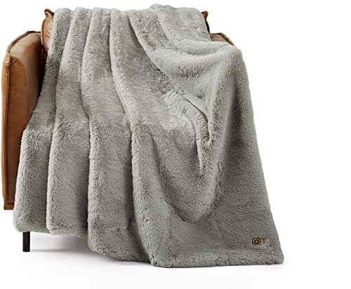 UGG 16800 Euphoria Plush Faux Fur Reversible Throw Blanket for Couch or Bed Luxury Hotel Style Blankets Machine Washable Easy Care Soft Throw Blanket for Bed or Living Room, 70 x 50-inch, Seal