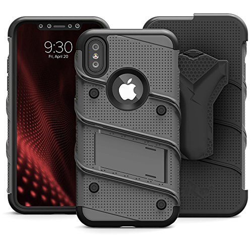 Zizo Bolt Series Compatible with iPhone Xs Max case Military Grade Drop Tested with Tempered Glass Screen Protector Holster Kickstand Gun Metal Gray