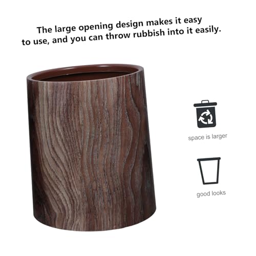 NESTINGHO Wood Grain Trash Can Bathroom Wastebasket Small Garbage Can Brown Trash Can Farmhouse Waste Basket Kitchen Waste Can Small Trash Can Trashcan Bathroom Trash Bins Imitation Leather