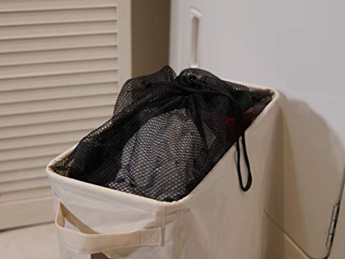 Topline Collapsible Laundry Hamper with Lockable Wheels, Slim Rolling Clothing Basket with Mesh Drawstring Closure - Beige