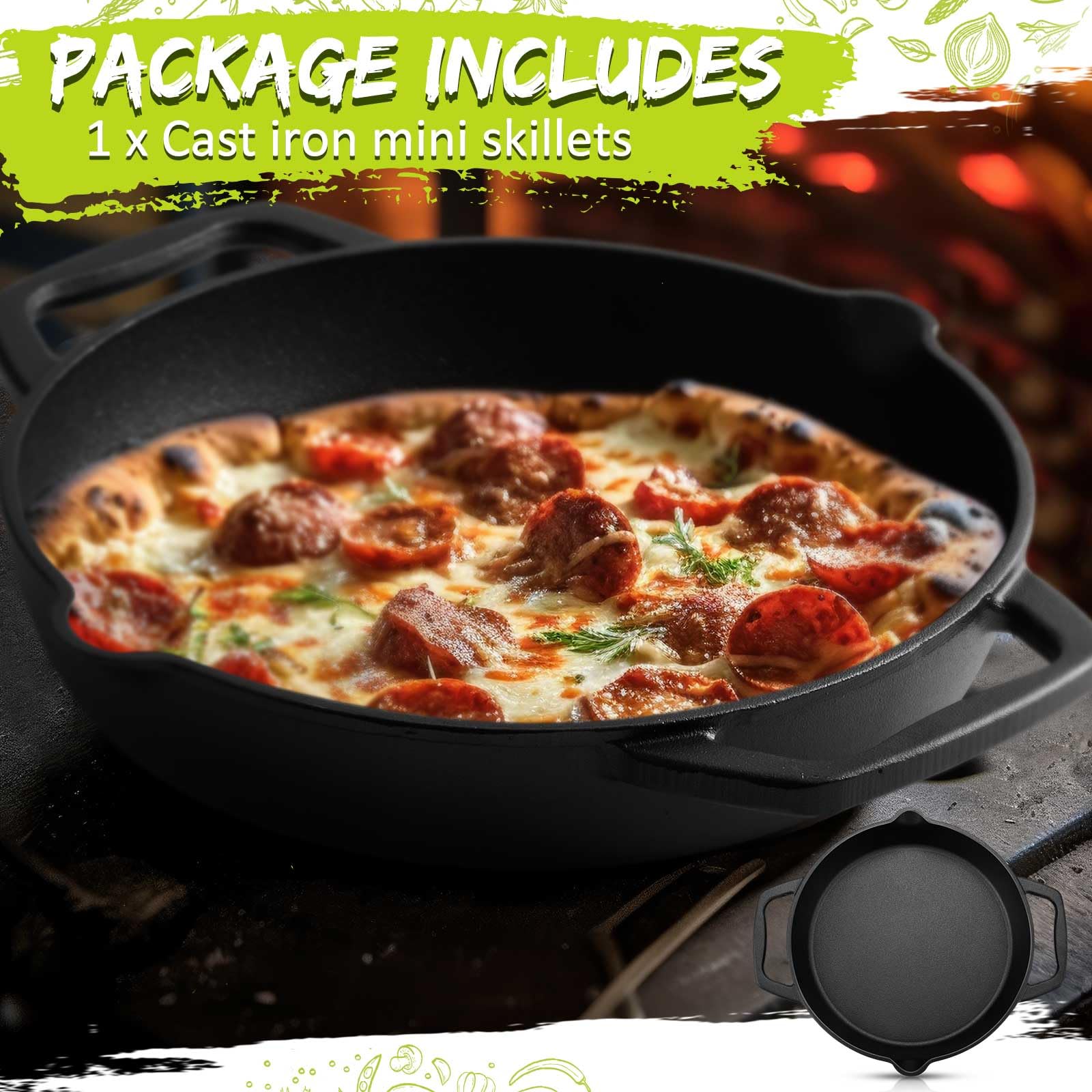 Sunnychicc 12 Inch Cast Iron Pan Dual Handle Cast Iron Skillet Black Casserole Dish Cast Iron Cookware Oven Safe Cast Iron Ramekin for Kitchen Indoor Outdoor Camping Picnic(1 Pcs)