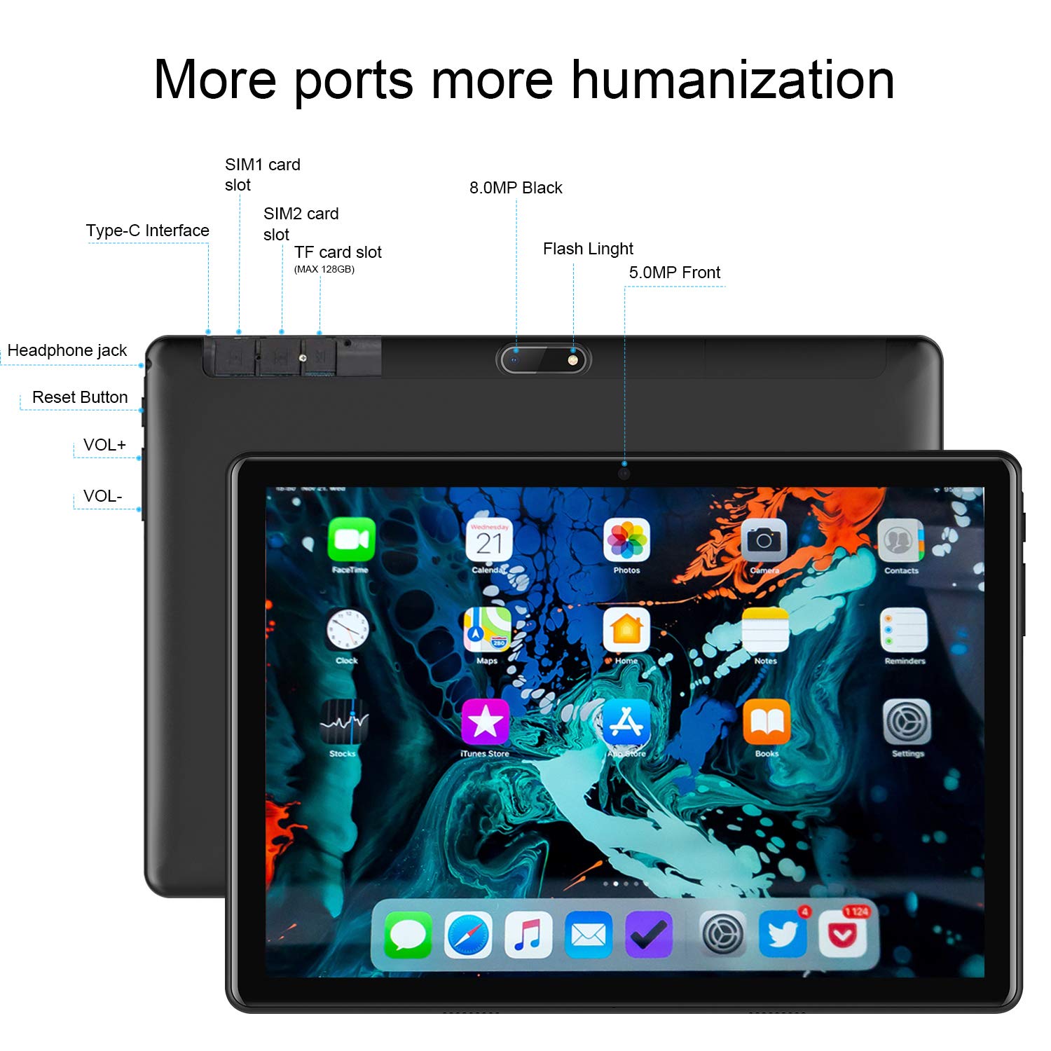 DUODUOGO Tablet 2 in 1, Tablet 10.1 inch Android 9 with Keyboard, Mouse Stylus Case, 3GB + 32GB(128GB Expand) 4G SIM+WiFi, Quad-Core Processor, HD Touch Screen, GMS Certified, DGO-A38 (Black)