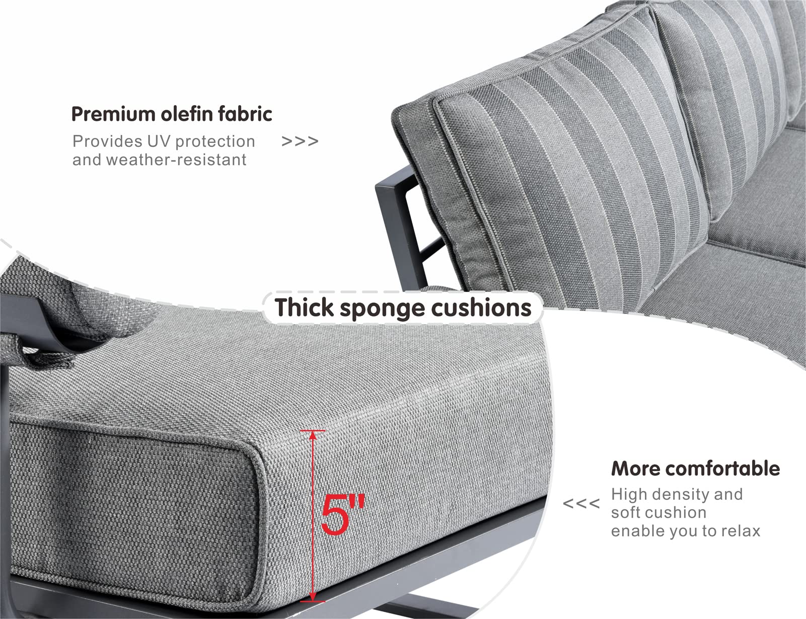 ovios Patio Furniture Set 6 Pieces Outdoor Aluminum Sofa Couch with Coffee Table Ottomans Cushions High Back Sofa All Weather Conversation Set, Black-Grey Stripe