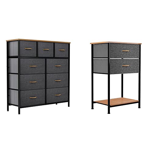 YITAHOME Dresser with 9 Drawers - Fabric Storage Tower (Dark Grey) & Storage Tower Unit with 2 Drawers - Dark Grey