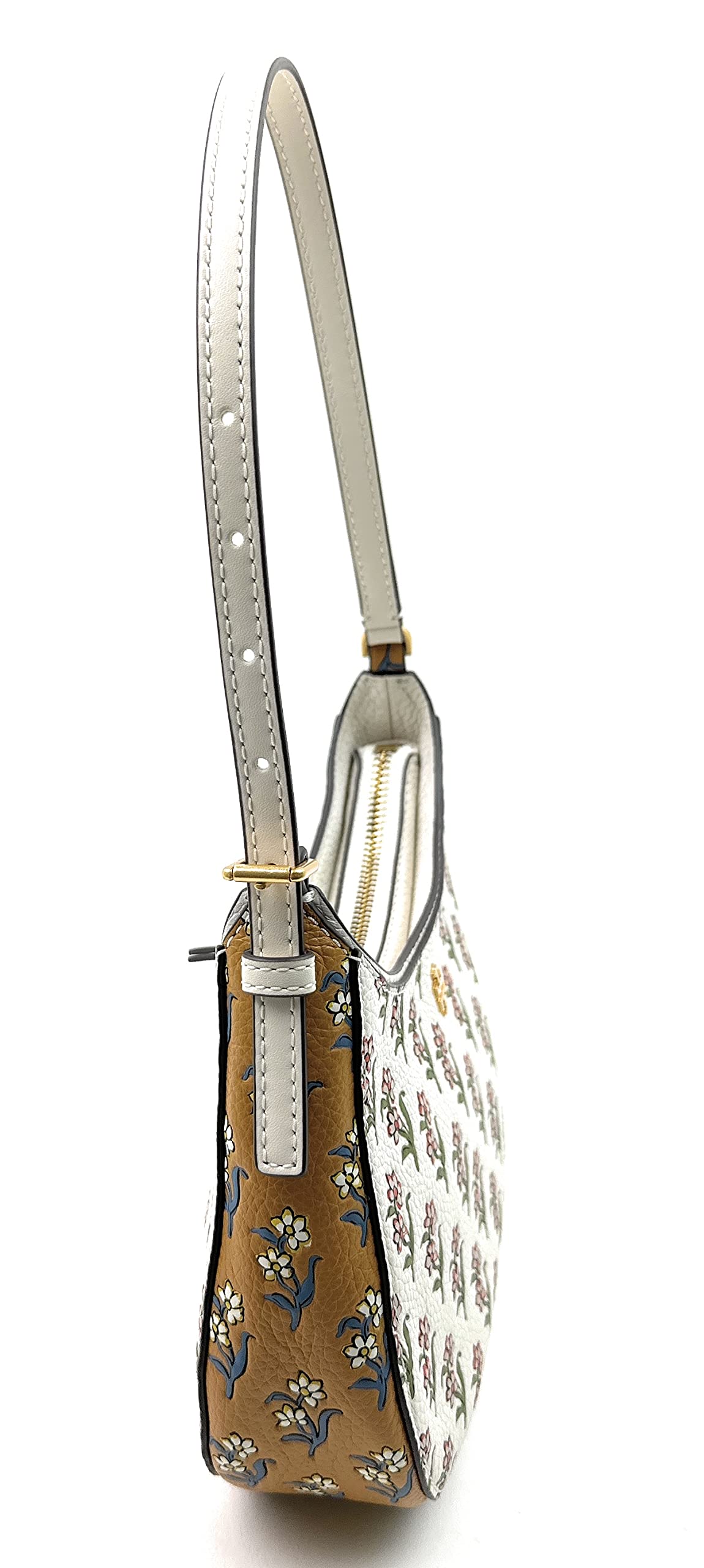 Tory Burch Women’s Emerson Mixed-Print Zip Shoulder Bag (Block Print Ditsy) With Gold Tone Hardware