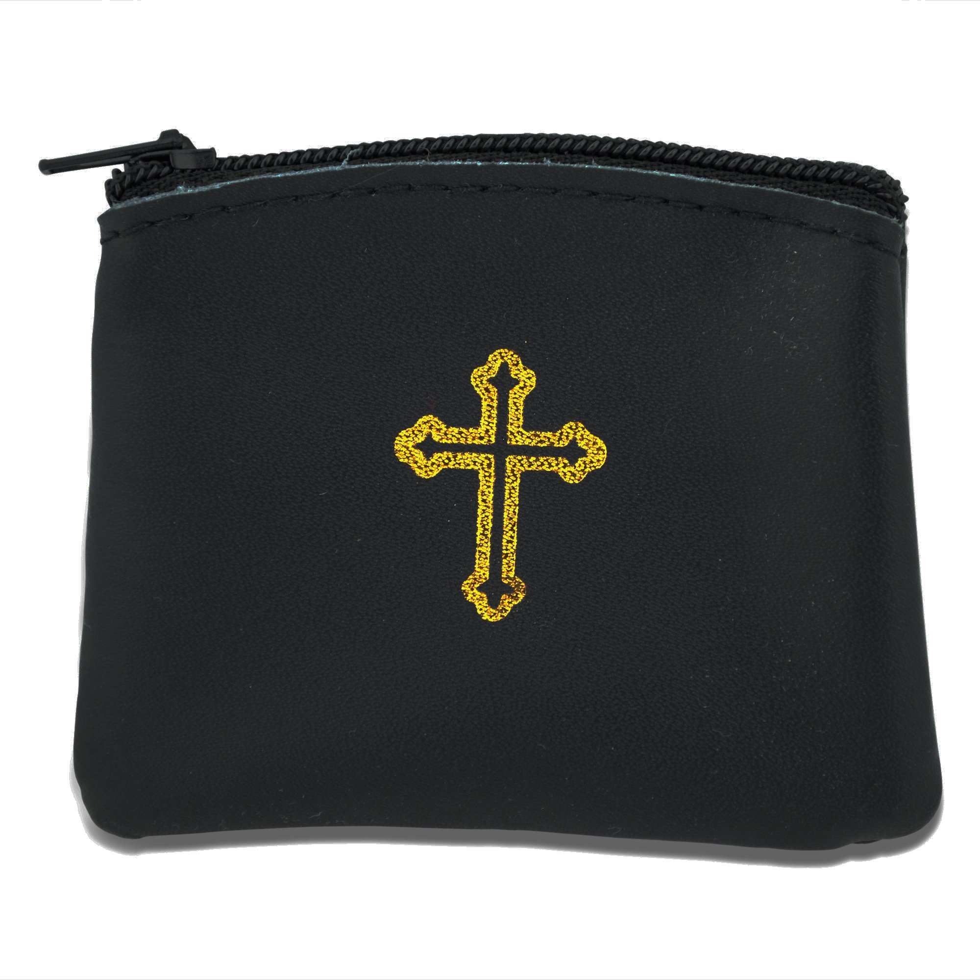 Gold Stamped Cross Leather Burse Pyx or Rosary Case with strap