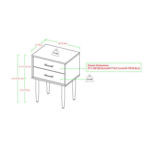 Walker Edison Modern Olivia 2 Drawer Wood Rectangle Side Table Living Room Small End Accent Table, 20 Inch, Black