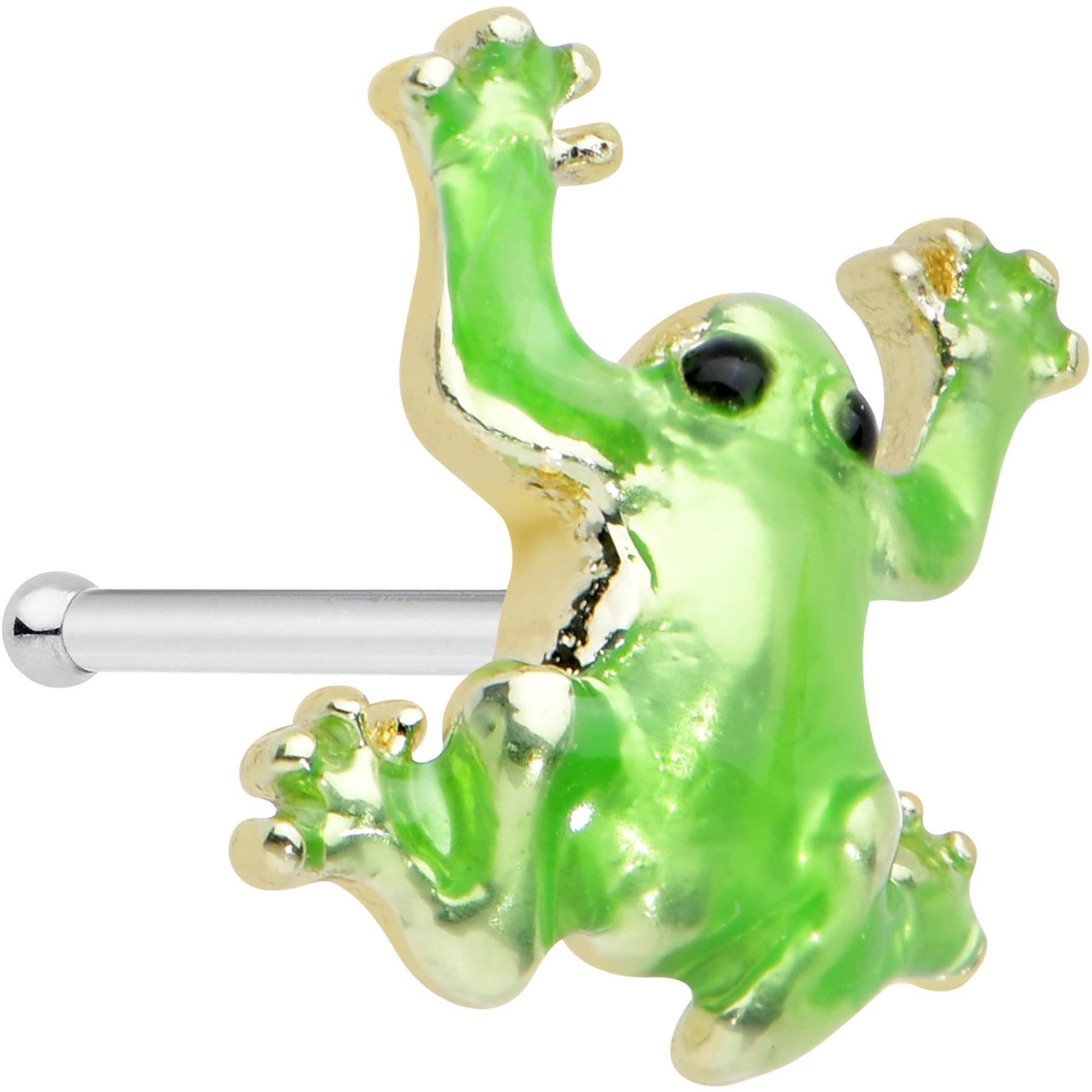 Body Candy Womens 20G 316L Steel Nose Ring Green Tree Frog Nose Stud Nose Bone Body Piercing Jewelry 1/4"