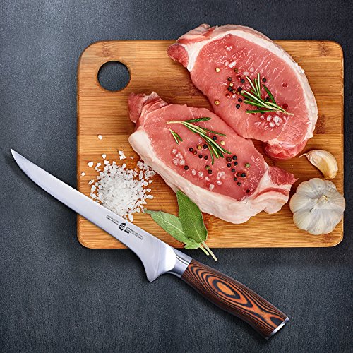 TUO Boning Knife - Razor Sharp Fillet Knife - High Carbon German Stainless Steel Kitchen Cutlery - Pakkawood Handle - Luxurious Gift Box Included - 7 inch - Fiery Phoenix Series