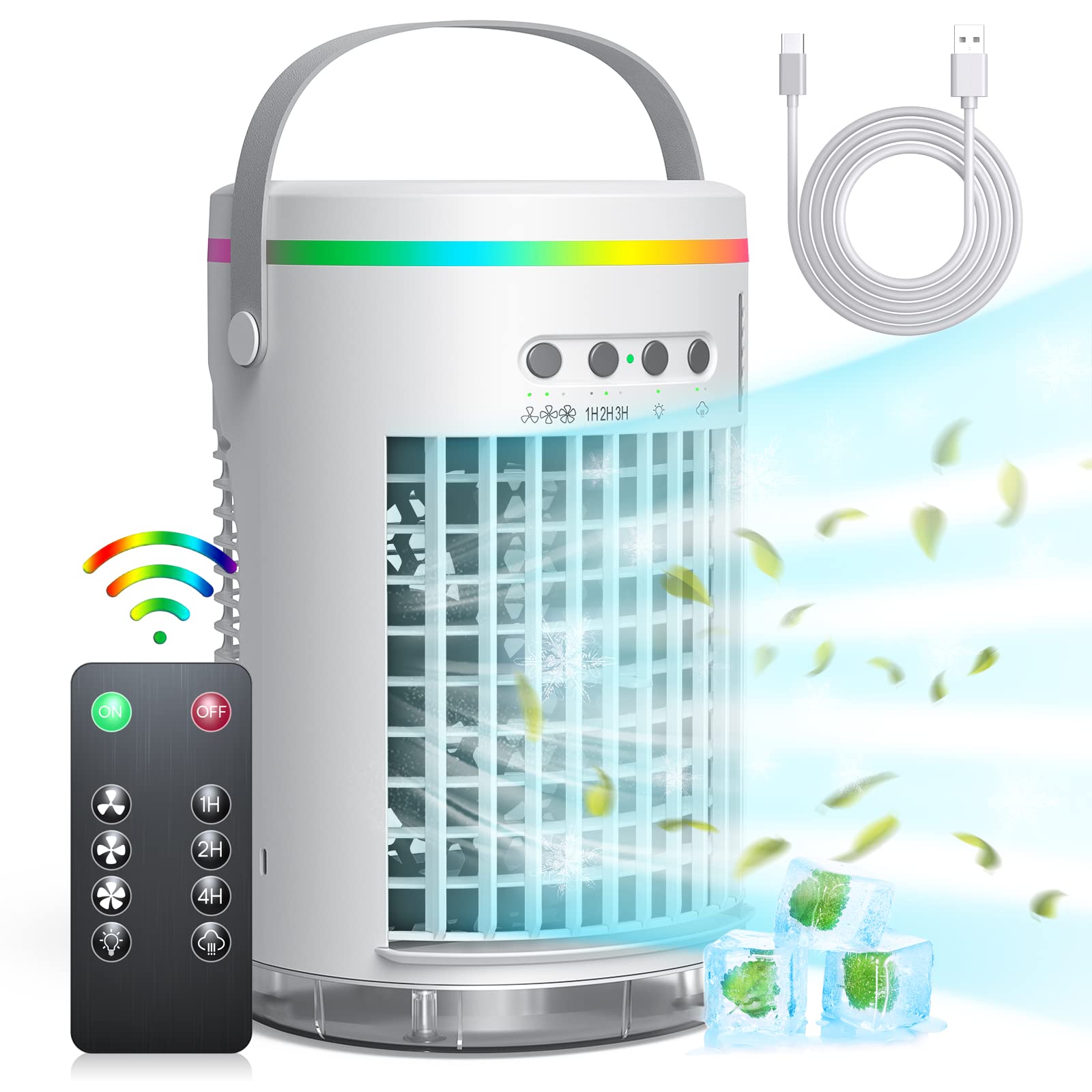 Portable Air Conditioner Fan,Mollget 1400ml Effective Evaporative Portable Personal Air Cooler Humidifier with 7 Colors Light,3 Speeds Personal Air Conditioner Mini for Bedroom Office Home Study Room…
