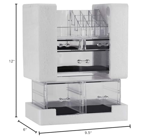 Sooyee Makeup Organizer,Acrylic Cosmetic Organizer Storage Drawers Jewelry and Cosmetic Display Cases Box(5 Drawers 7 Tiers) 3 Pieces Stackable,Clear