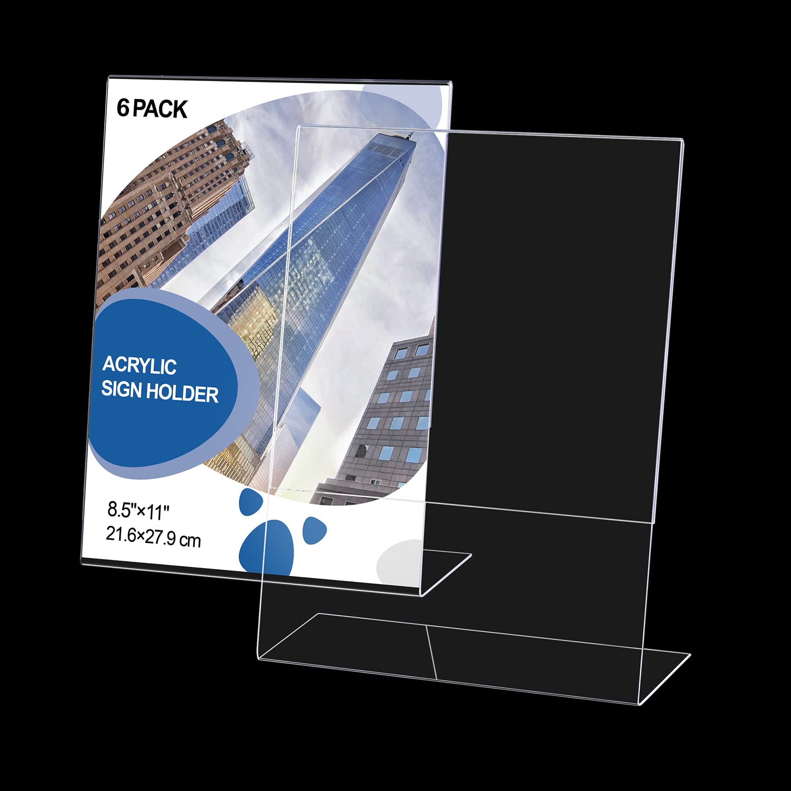 LILEZBOX 6 pack 8.5 x 11 inch Acrylic Sign Holder,Clear Plastic Sign Holder with Slant Back, Acrylic Stands for Display, Portrait Ad Frames, Flyer Holder, Menu Holder Paper Stand,Table Sign Holders