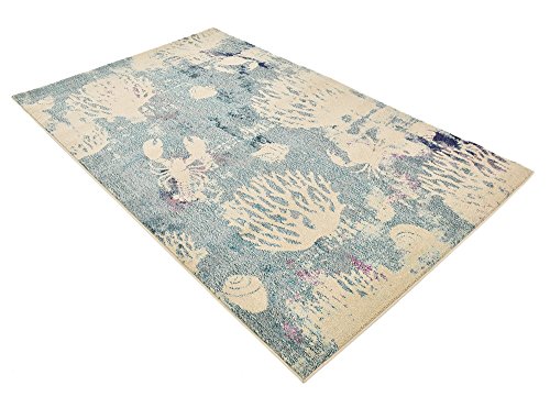 Unique Loom Positano Collection Coastal Modern Coral Lobster Shells Light Blue Area Rug (5' x 8')