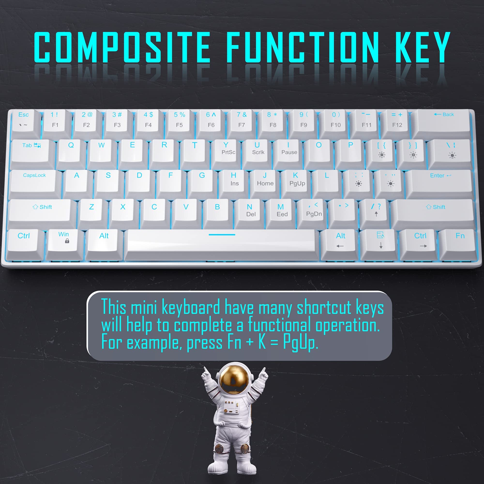 CMUNBBB 60 Percent Mechanical Gaming Keyboard, White Gaming Keyboard with Red