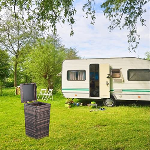 ZSEDP with Top Cover Iron Frame Rattan Trash Can Brown Gradient Outdoor Trash Can Warehouse