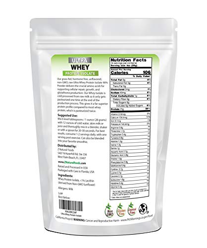 Whey Protein Isolate - Unflavored - All Natural Protein Powder Made in The USA - Mix in A Smoothie, Shake, Drink, Or Recipe - Hormone Free, Unsweetened, Non GMO, Kosher & Gluten Free - 1 lb