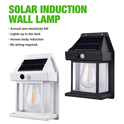 Solar Powered Outdoor Wall Lights, Sunrise and Sunset Motion Sensor, LED Exterior Wall Lights, Warm White Light, Fence, Three Lighting Modes, Exterior Front Porch Security Light Wall Ornament (White)
