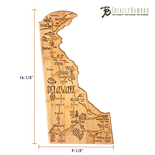 Totally Bamboo Destination Delaware State Shaped Serving and Cutting Board, Includes Hang Tie for Wall Display