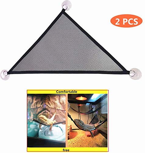 Yamadura Reptile Hammock Lounger & Ladder Accessories Set for Large & Small Bearded Dragons Anole Geckos Lizards or Snakes (Triangle, 19×13×13 inch, 2 Pack)