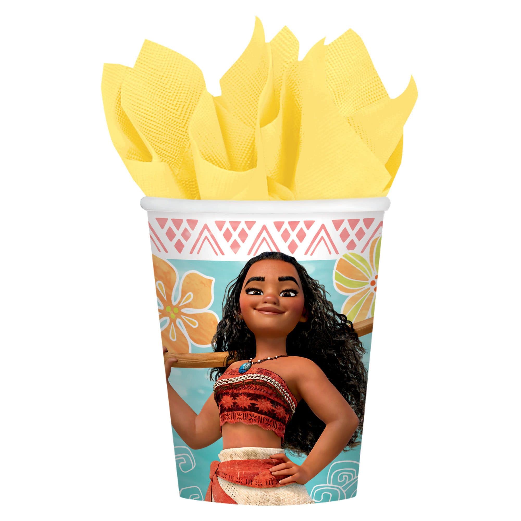 Moana Party Supplies Pack Serves 16: Maui -7 " Dessert Plates Beverage Napkins Cups and Table Covers with Birthday Candles (Bundle for 16)