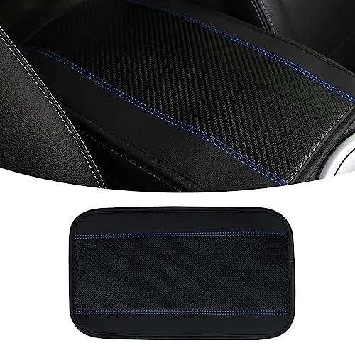 ZKFAR 1 PC Waterproof Armrest Cover Center Console Mat, Fiber Leather Embossing, Four Seasons Universal Armrest Box Mat, Fit for Most Car, SUVs, Truck (Black & Blue)