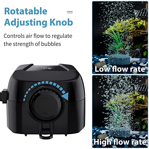 Uniclife 30 GPH Aquarium Air Pump Adjustable Quiet Oxygen Aerator Pump with Air Stone Airline Tubing Check Valve and Connector Accessories for Small Fish Tanks Ponds up to 30 Gallons