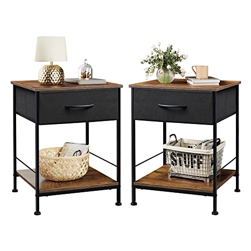 WLIVE 1-Drawer Nightstand and 5-Drawer Dresser Set, Fabric Storage Tower for Bedroom, Hallway, Nursery, Closets, Tall Chest Organizer Unit with Textured Print Fabric Bins, Steel Frame