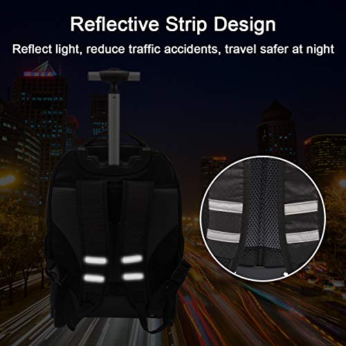 WEISHENGDA 18 inches Wheeled Rolling Backpack Small Suitcase Carry-on for Business Men Women College Books Laptop Travel Trolley Bag, Black