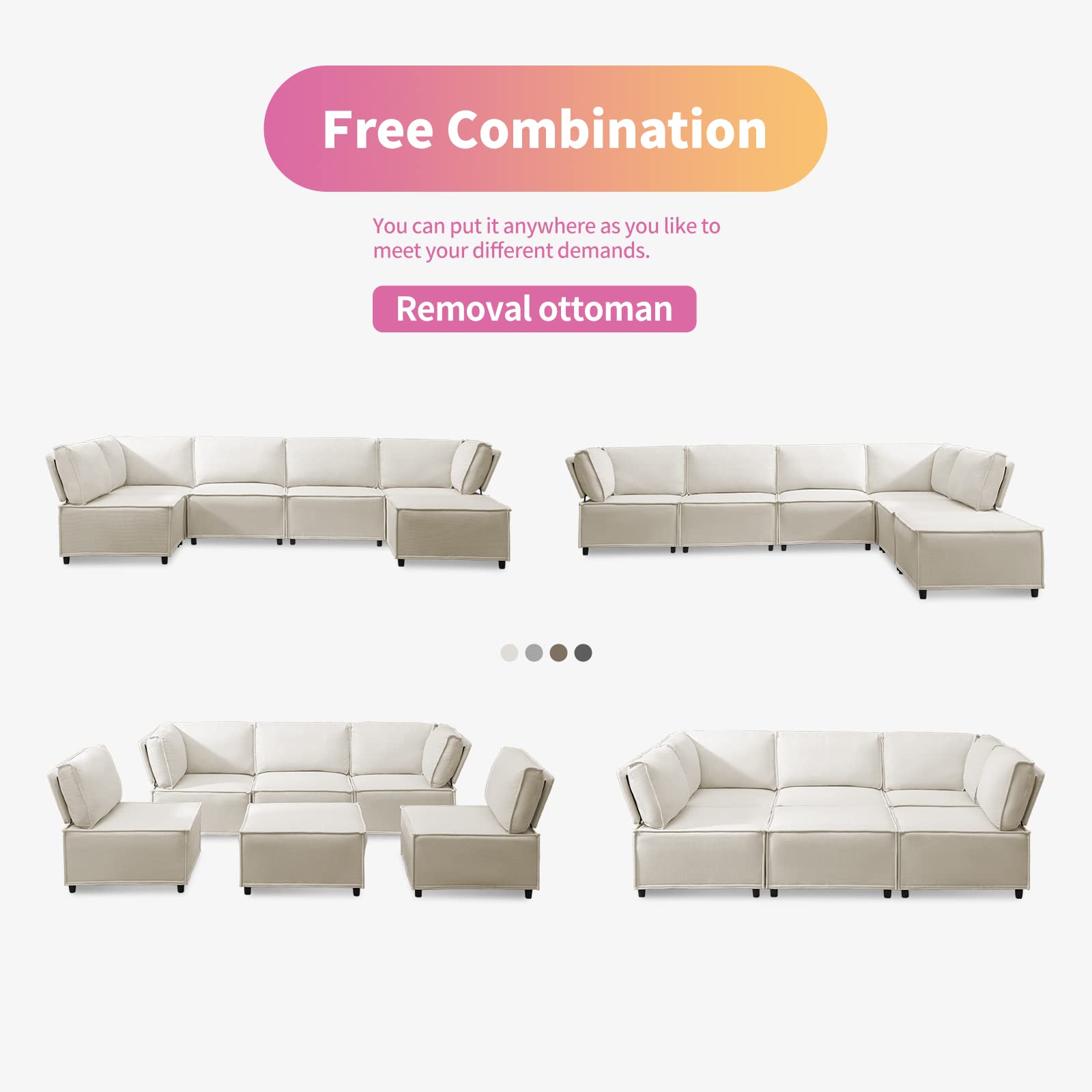Mixoy Convertible Sectional Sofa, U/L Shaped Modular Couch with Ottoman, Sleeper Sofa & Oversized Couch for Living Room, Apartment - Beige