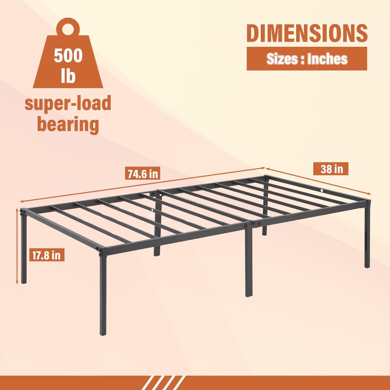 MGHH Heavy Duty Platform Bed Frame Twin Size with Storage Space Underneath, No Box Spring Needed, Easy Assembly, Mattress Foundation,Noise-Free,Twin