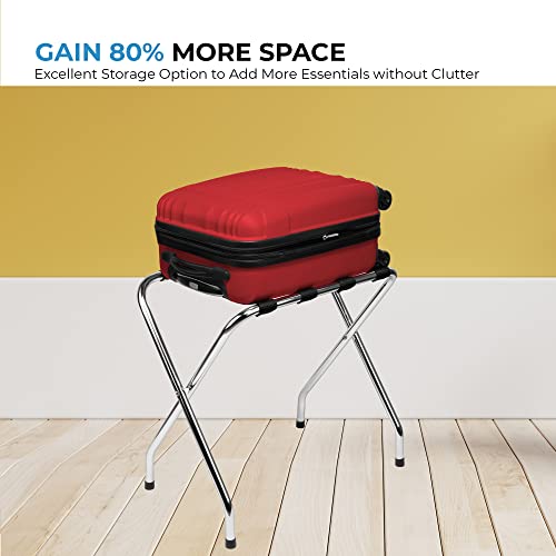 USTECH X-Shape Single Tier Foldable Sturdy Luggage Rack with Nylon Straps & Rubber Feet for Added Stability | Metal Stand Shoe Rack for Guest Room Storage | Perfect for Small Spaces