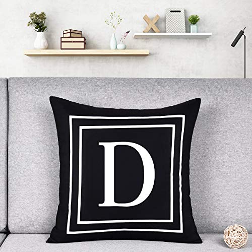 Yastouay Pillow Covers English Alphabet D Throw Pillow Cover Black Throw Pillow Case Modern Cushion Cover for Sofa Bedroom Chair Couch Car (Black, 18 x 18 Inch)