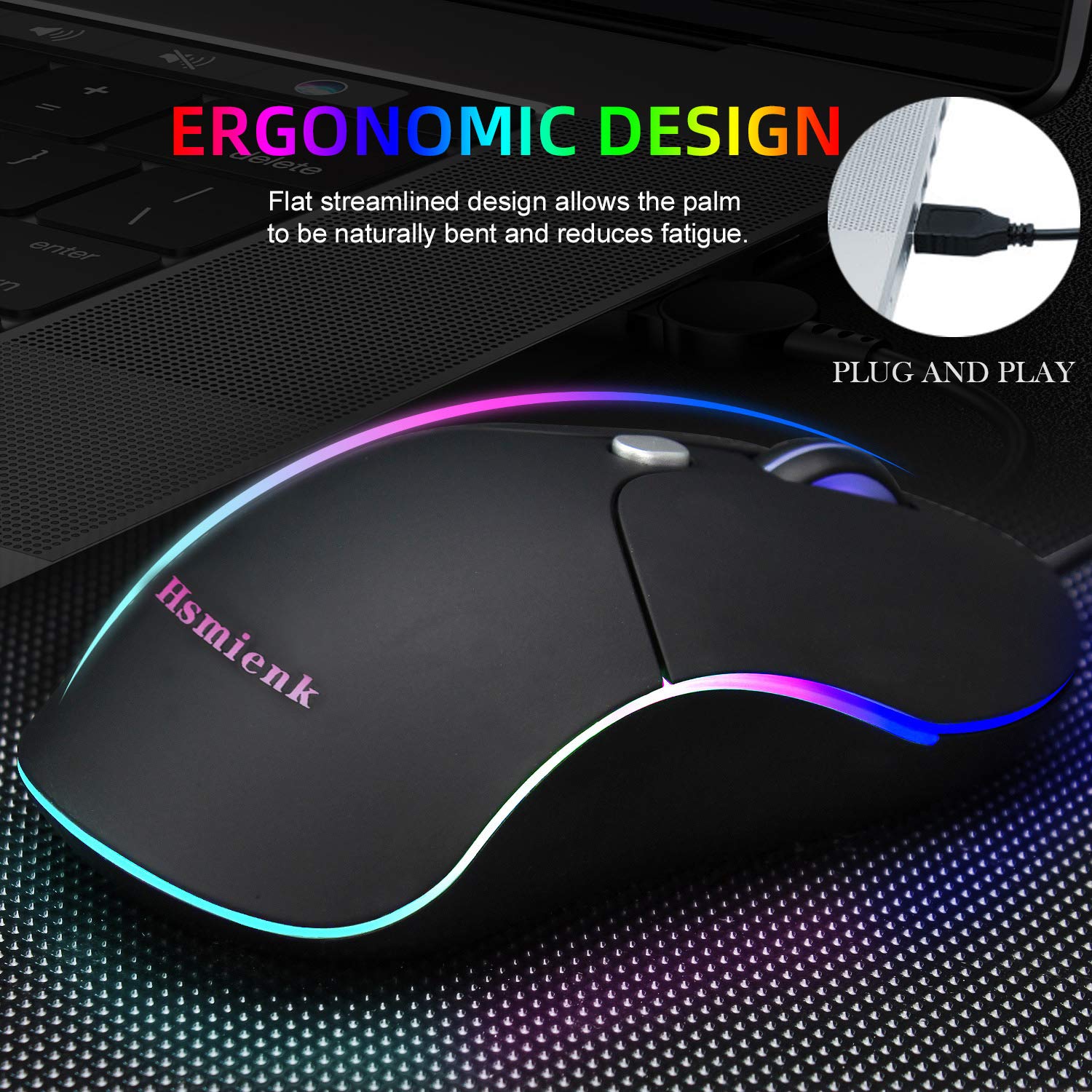 Wired Mouse, Mouse for Laptop with Easy Click for Office, Home, Gamer, 3200DPI, Programmable Buttons, USB LED Backlit Mice Wired Computer Mouse Compatible with Laptop, PC, Desktop, Black