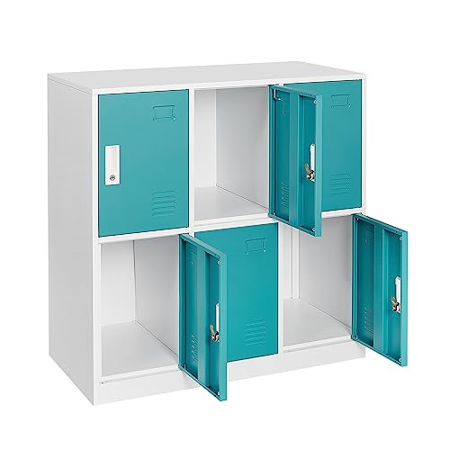 WTRAVEL Locker Steel Storage Cabinet, 2 Tiers 6 Doors Storage Locker for Gym School Office Metal Lockers for Employees with Keys (2 Tiers / 6 Doors Sky-Blue)
