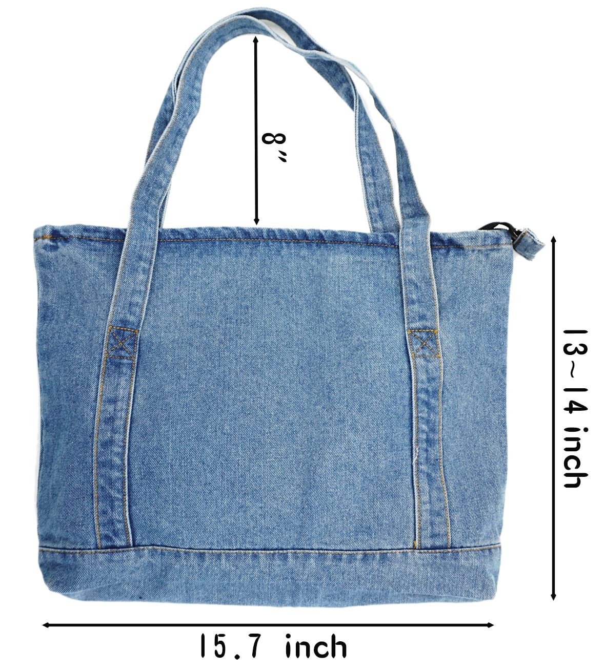 YunZh Denim Tote Bag Casual Style Lightweight Classic Retro Travel Shopper Shoulder Handbag