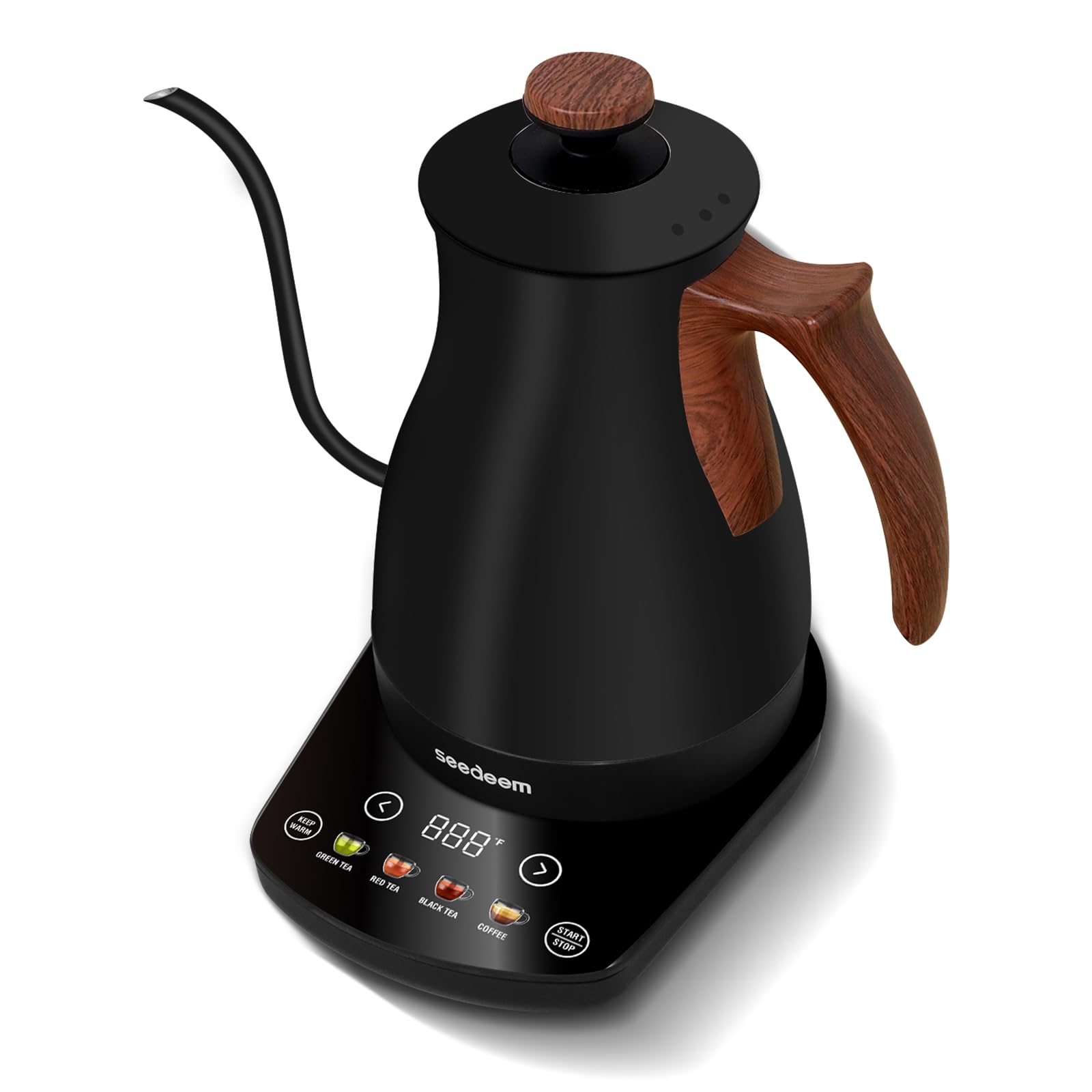SEEDEEM Gooseneck Electric Kettle Full Touch Screen 1200W Electric Tea & Coffee Kettle with Four Heating Modes Rapid Heating,±1℉ Temperature Control,Keep Warm Mode,3.88oz Electric kettle