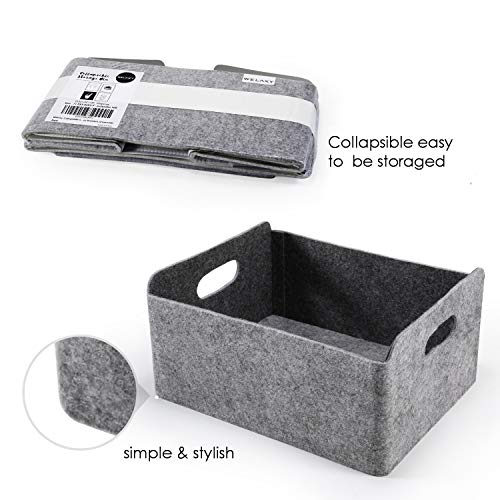 Welaxy storage basket Felt Foldable Drawer Organizer bin Cube Shelf Small box for Kids Toys Books Clothes Office Bedroom Closet Babies Nursery organizing(Charcoal