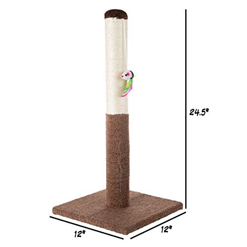 PETMAKER Cat Scratching Post - Tall Scratcher for Cats and Kittens with Sisal Rope and Carpet, Hanging Mouse Toy for Interactive Play (24.5 Inch)