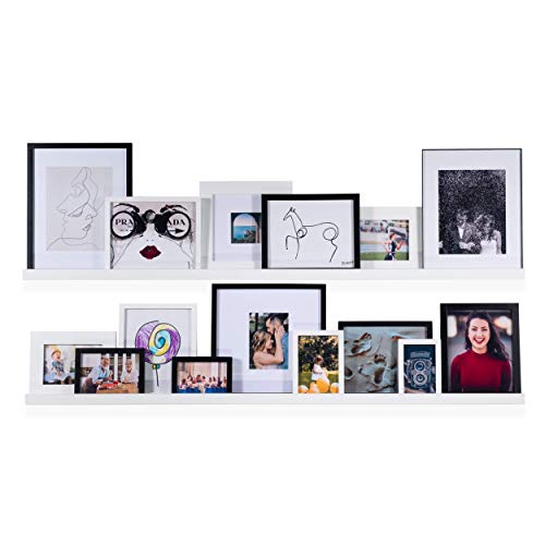 Wallniture Denver White Modern Wall Mount Floating Shelves β Long Narrow Picture Ledge - 56 Inch Long Set of 2 - Mounting Hardware Included
