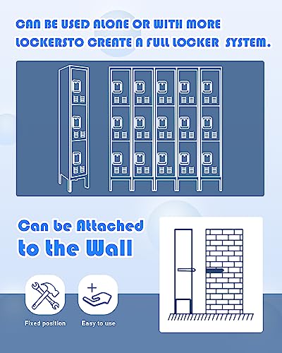 KAER 3 Doors Metal Locker,Lockable Storage Cabinet,Metal Lockers for Employees,Locker for School, Gym, Home, Office, Garage Storage Cabinet with Mirror Hook and Assembly Tool (Off-White, Unassembled)
