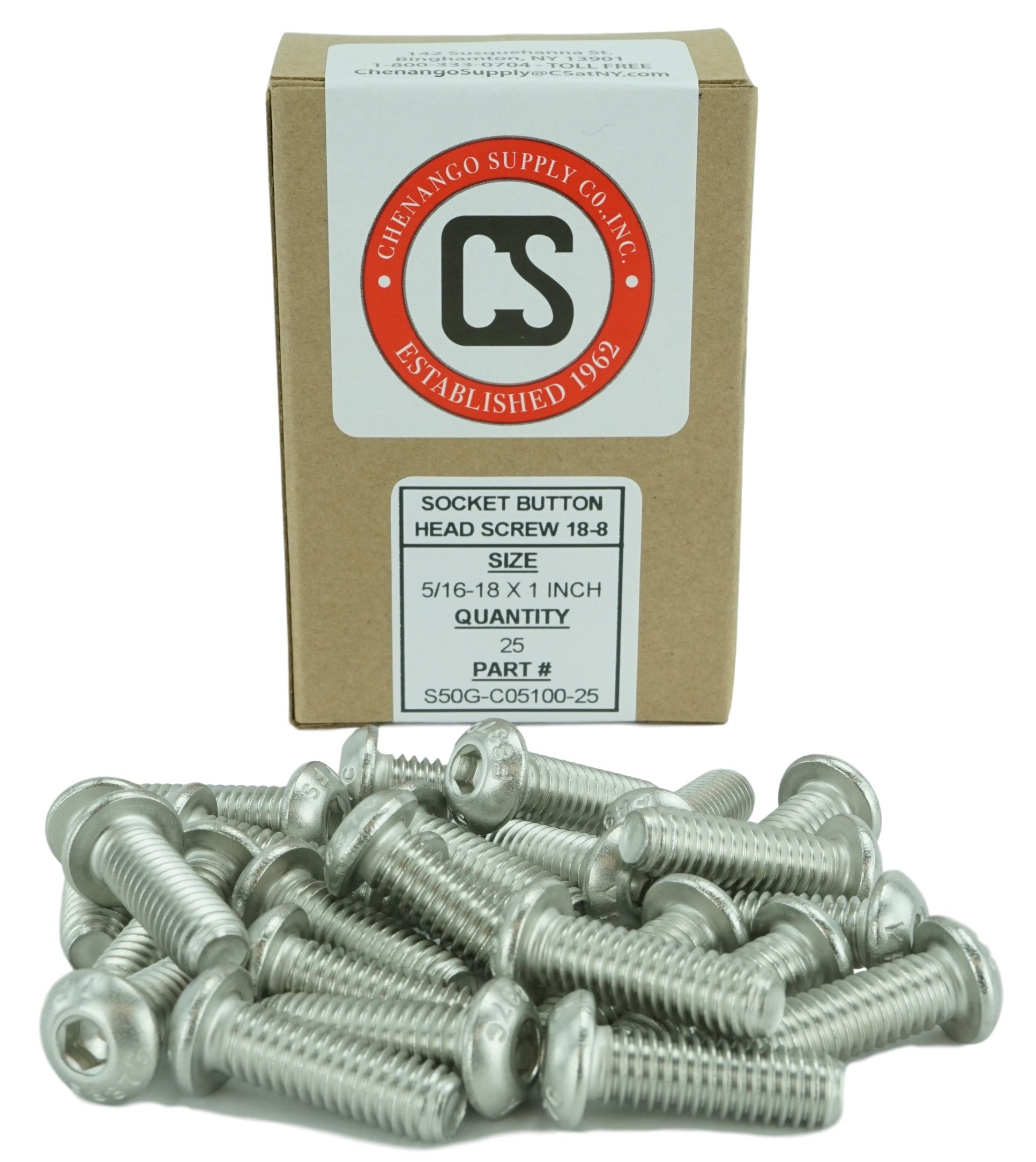 Stainless 5/16-18 x 1" (5/8" to 3" Available) Socket Button Head Cap Screws, Full Thread, Hex Drive, Stainless Steel 18-8, Coarse Thread (5/16-18 x 1)