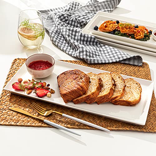 Sweese 703.101 White Serving Platters, Porcelain Serving Trays for Parties, Rectangular Plates - 15.5 Inch, Set of 4