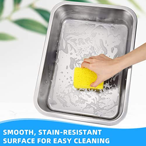 Zhehao 3 Pcs Stainless Steel Cat Litter Box with 3 Pcs Wood Handle Cat Litter Scoop, 15.8 x 11.8 x 3.9 Inch Metal Litter Box Rustproof Non Stick Cat Pan with Deep Cat Scooper for Bunny Kitten Kitty