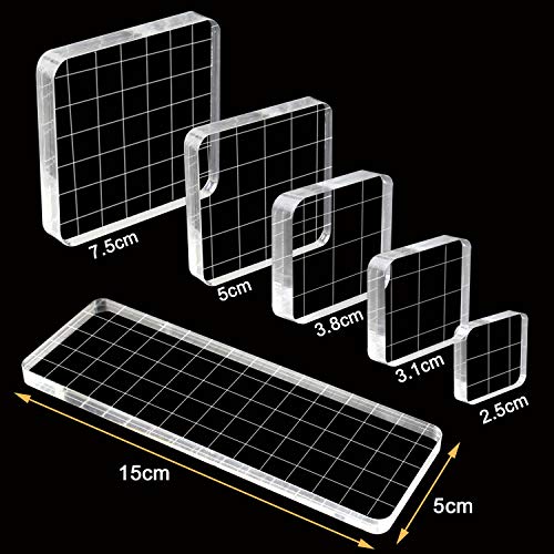 WeiMeet 6 Pieces Stamp Blocks Acrylic Clear Stamping Blocks Tools with Grid Lines for Scrapbooking Crafts Making